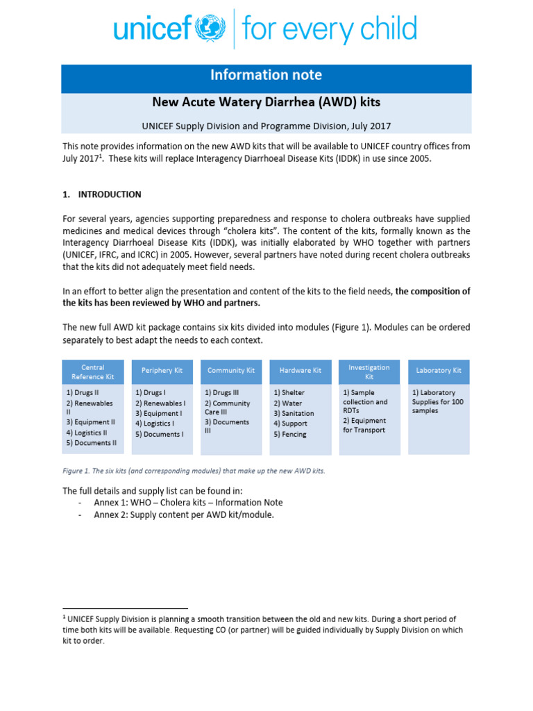 Acute-watery-diarrhoea-AWD-kits-information-note | PDF | Diarrhea | Cholera