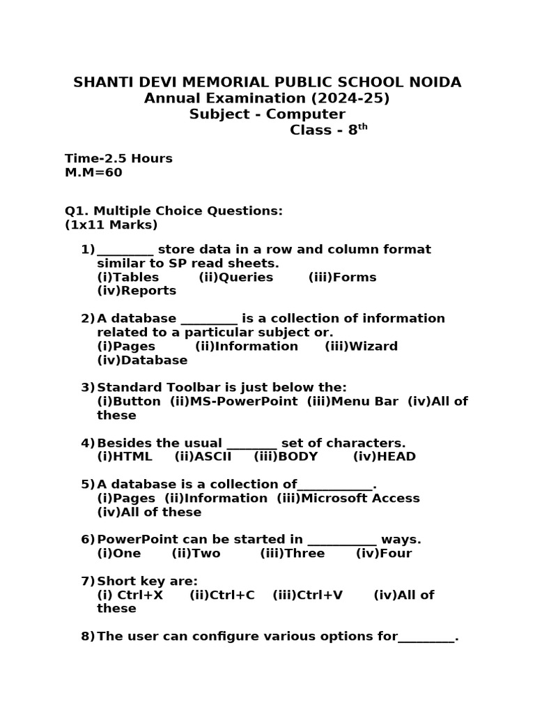 Class 8th Computer Paper | PDF | World Wide Web | Internet & Web