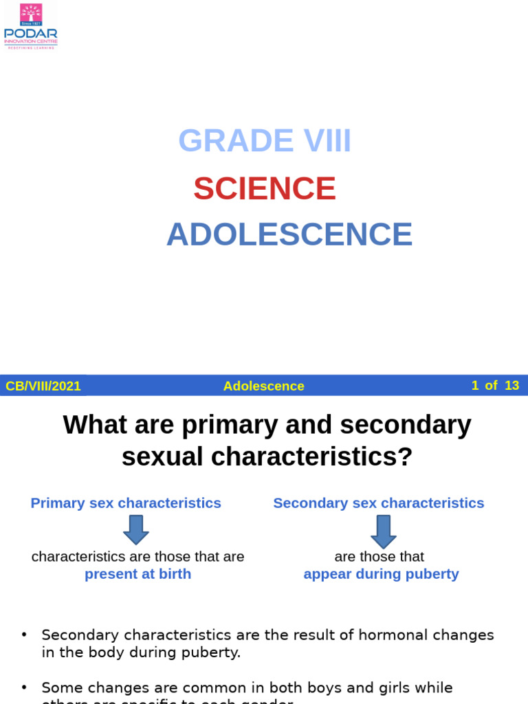 CB VIII Sci Secondary Sexual Characteristics | PDF | Puberty | Estrogen