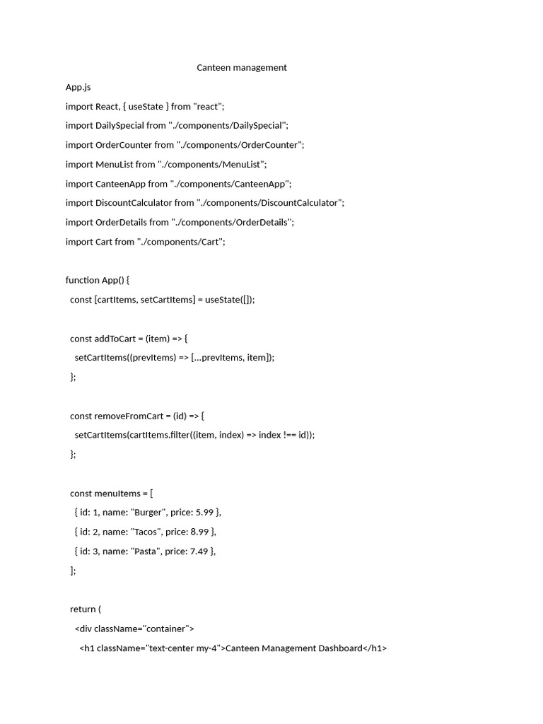 Canteen Management - 22bd1a0527 | PDF | Computer Programming