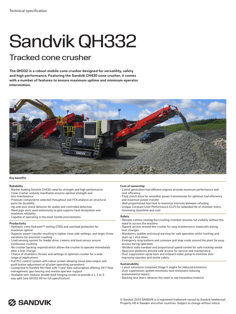 Sandvik QH332 Mobile Cone Crusher Specs | PDF