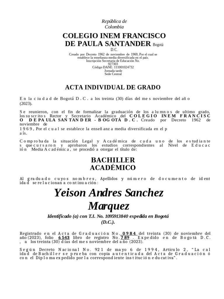 Acta Yeison | PDF
