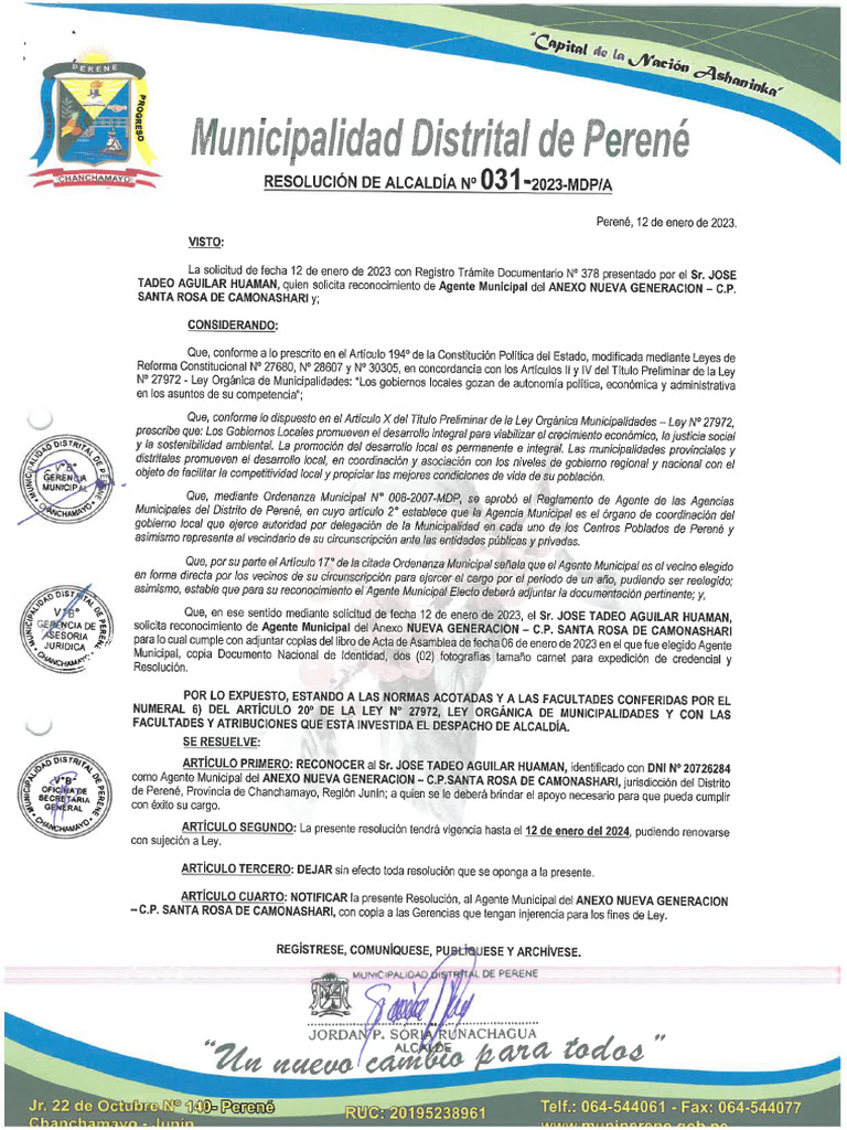 Resolucion de Alcadia Perene | PDF