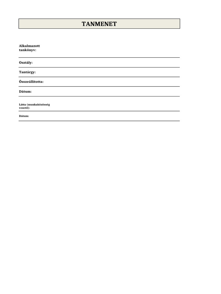Tanmenet Formátum Előlappal | PDF