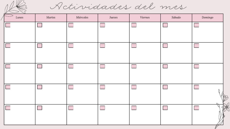 Calendario para Actividades Del Mes Ilustrado Rosado | PDF