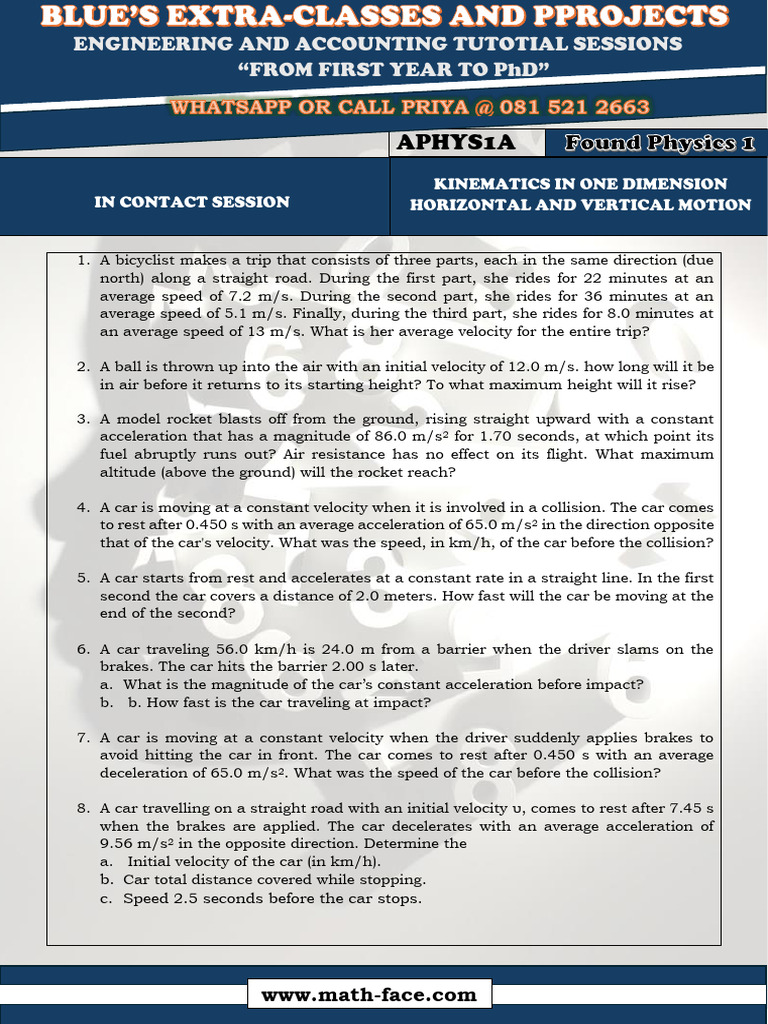 Kinematics in One Dimension - Horizontal and Vertical Linear Motion ...