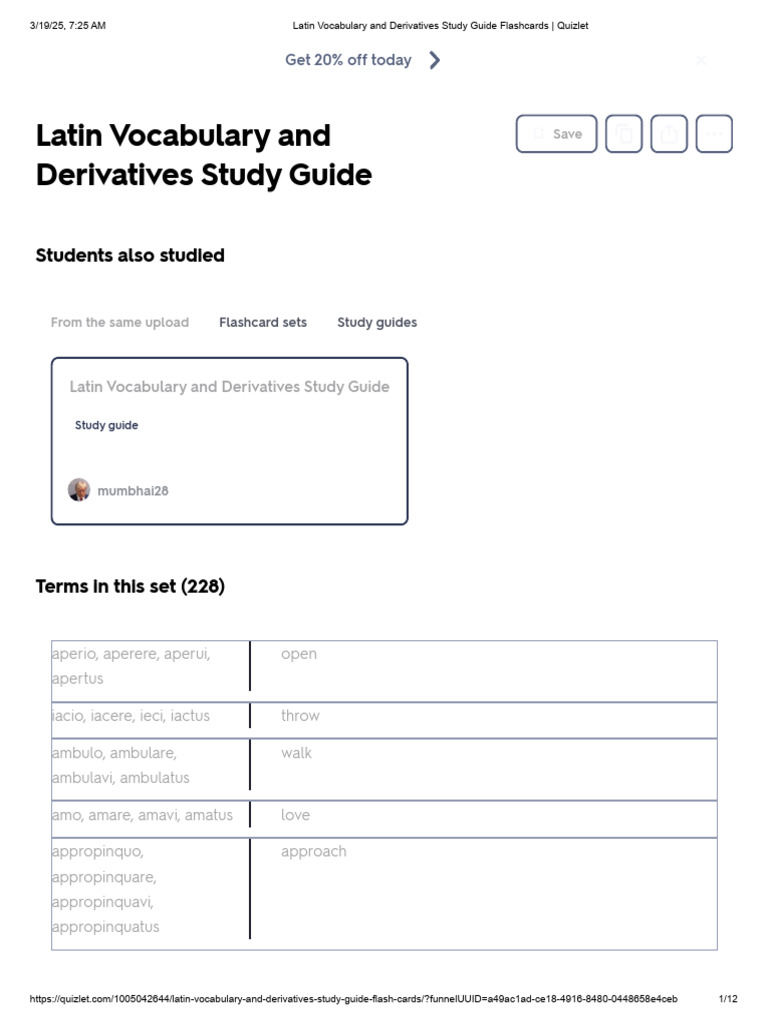 Latin Vocabulary and Derivatives Study Guide | PDF