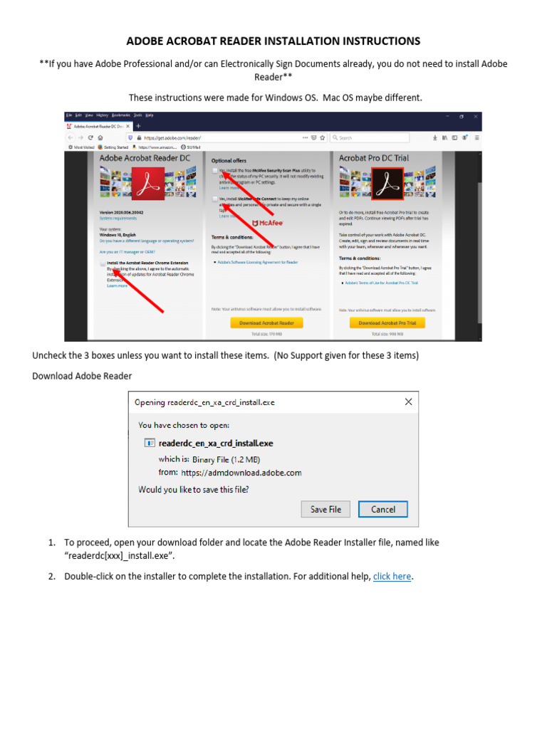 Adobe Acrobat Reader Installation Instructions | PDF