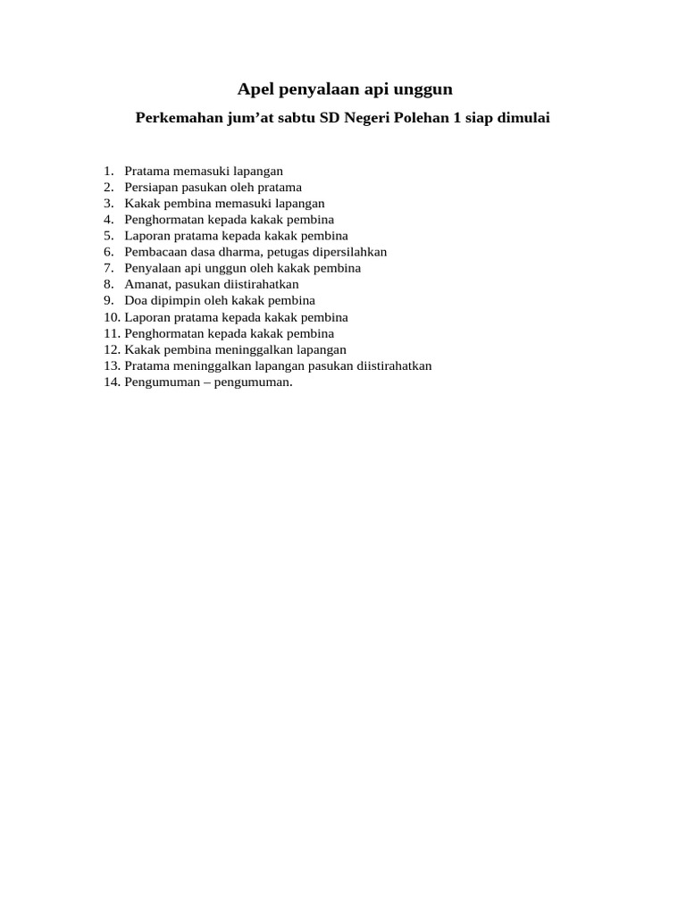 Susunan Apel Kegiatan SD Polehan 1 | PDF