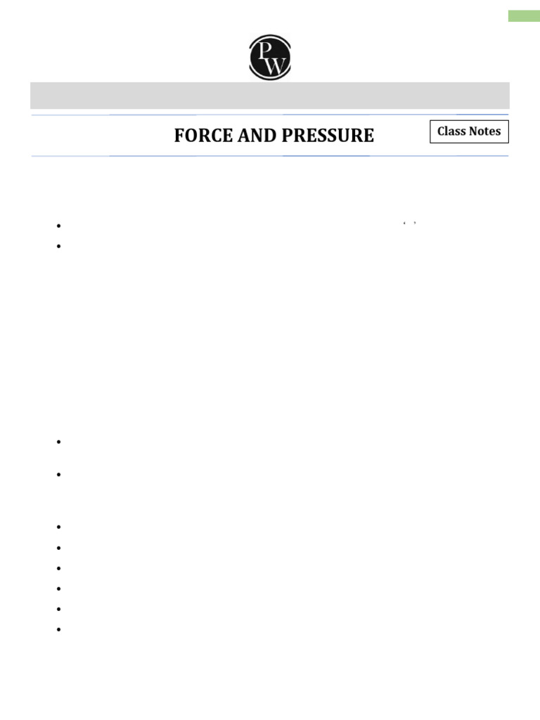 Force and Pressure _ Short Notes ~ Physics | PDF | Force | Pressure