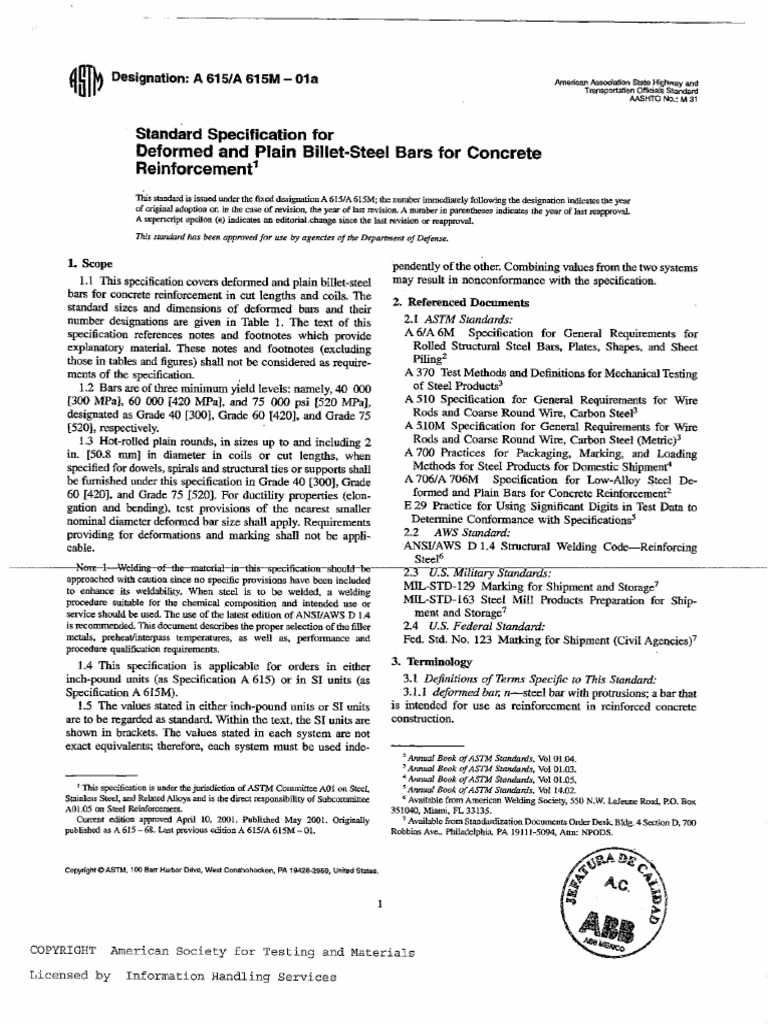 ASTM A615-01a | PDF