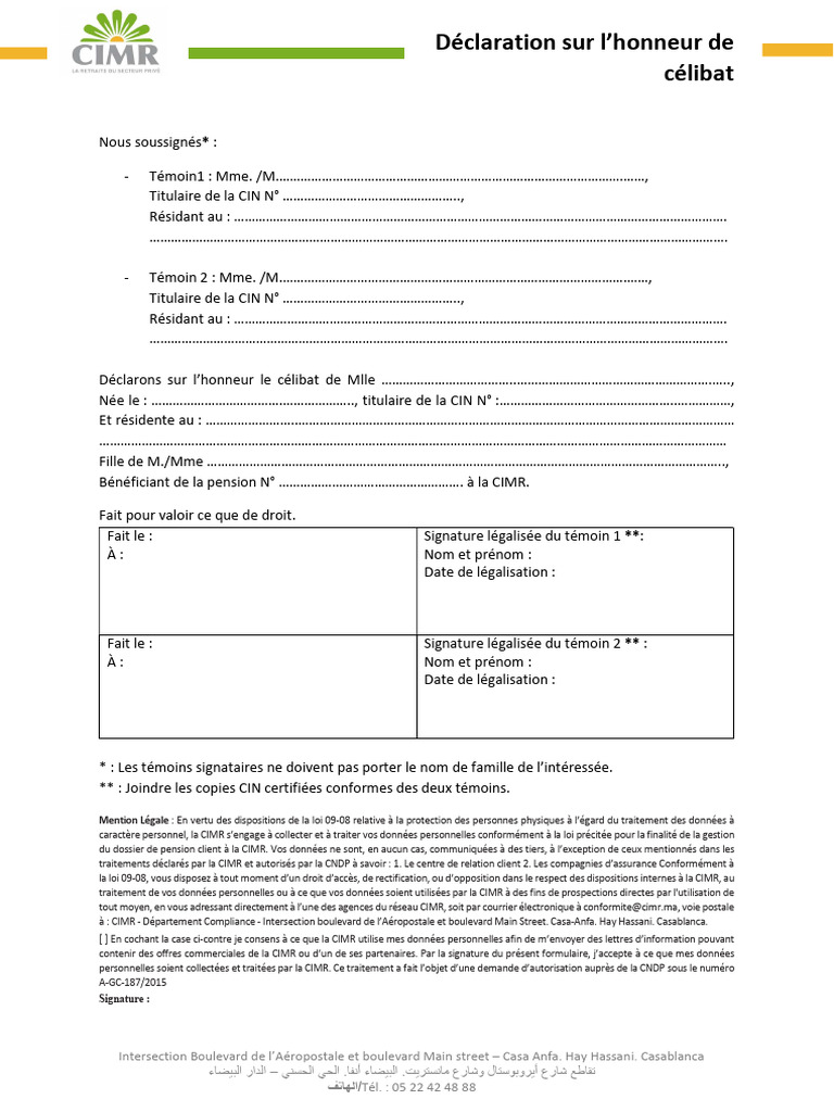 Déclaration Sur L'honneur de Célibat | PDF