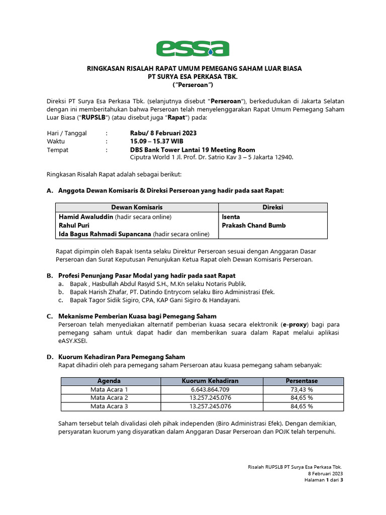 Cth. Akta Otentik RUPS Essa | PDF