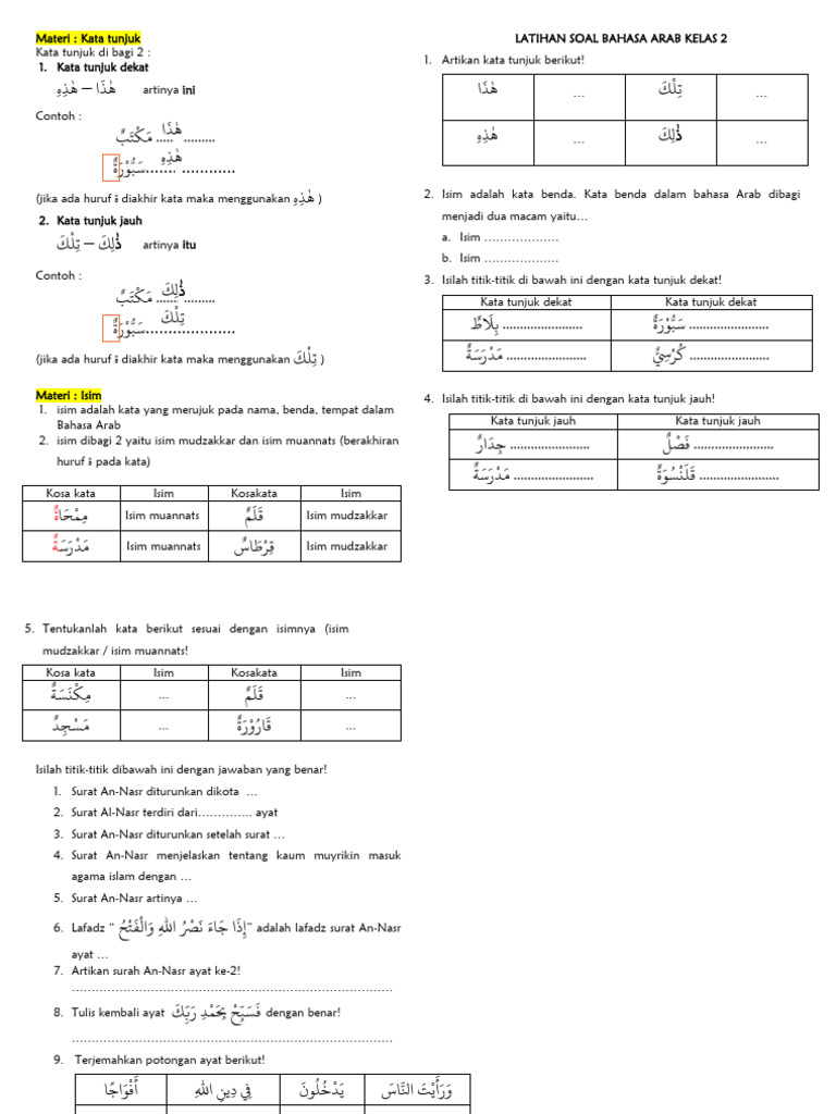 Kelas 2 LATIHAN SOAL BAHASA ARAB PTS 2 | PDF