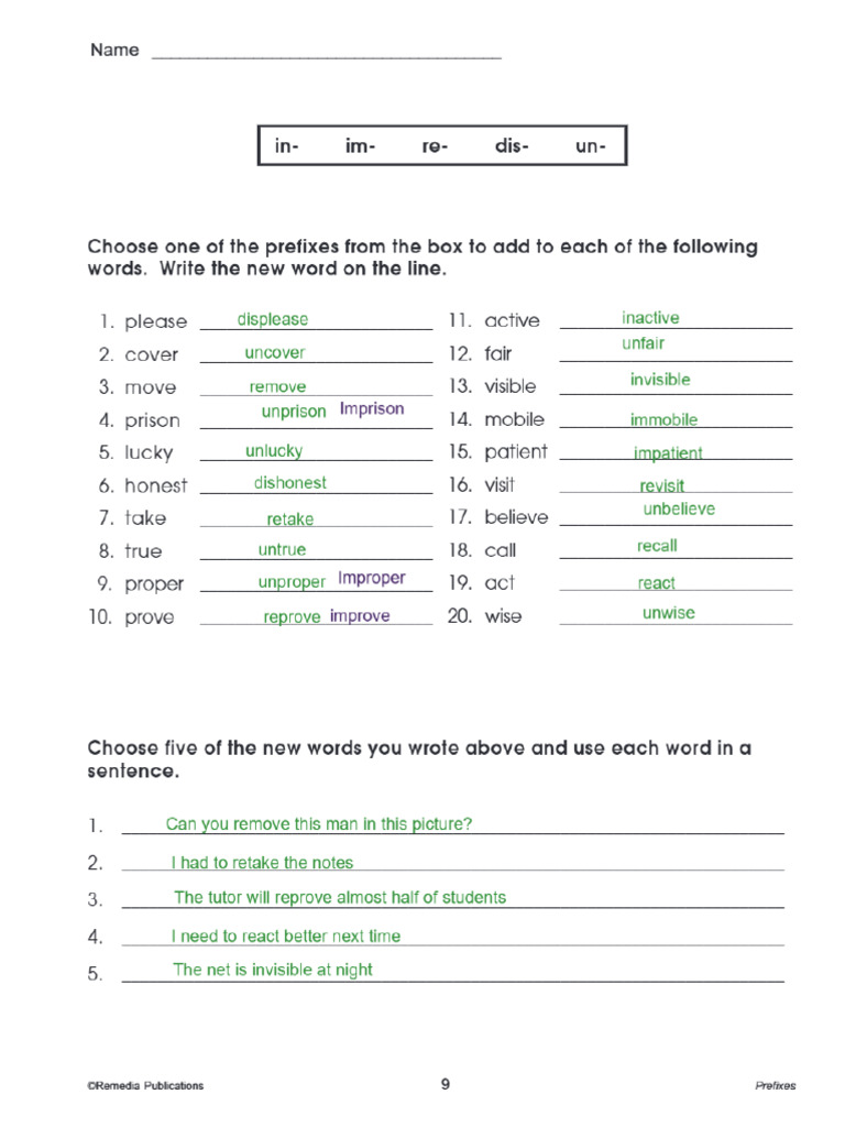 Prefixes Workbook (UNKNOWN) (Z-Library) - 11 | PDF