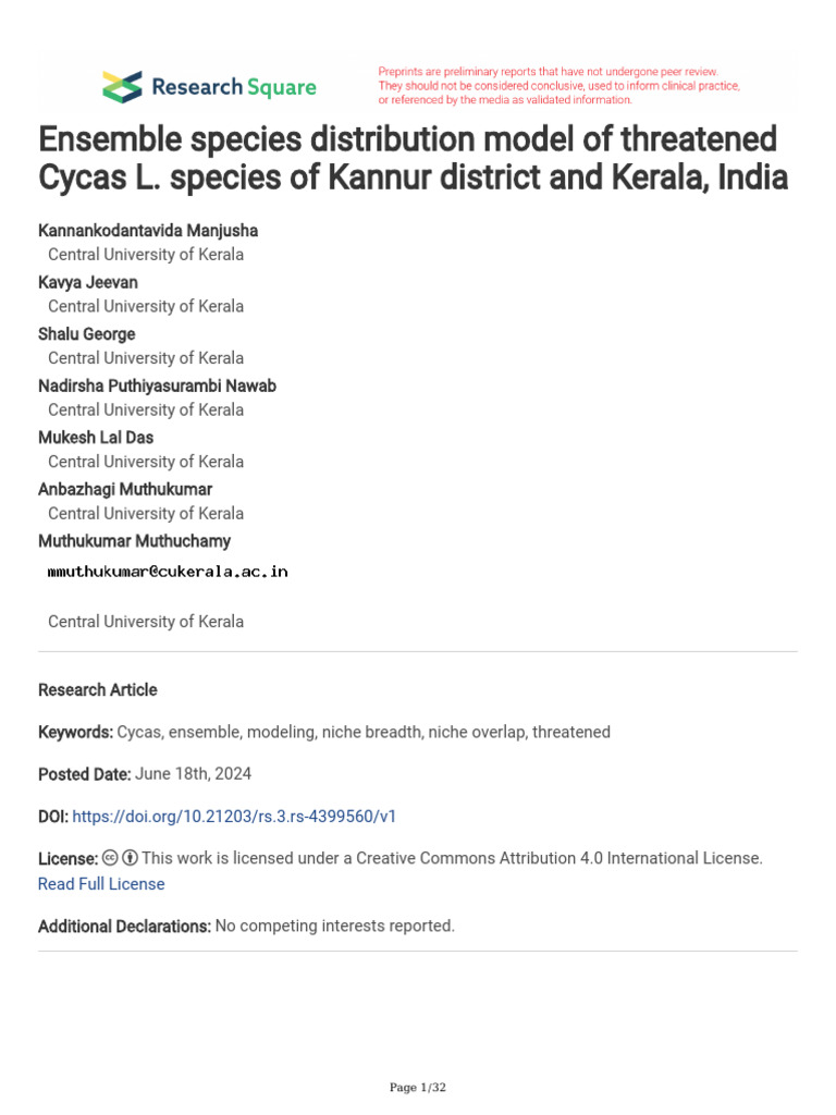 Ensemble Species Distribution Model of Threatened | PDF | Ecological ...