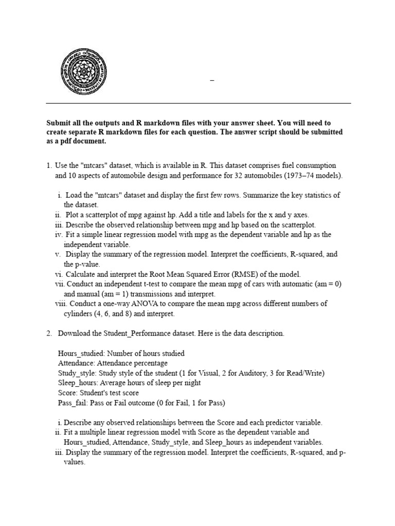 STAT 31631 - Statistical Modeling - Assignment01 | PDF | Regression Analysis | Linear Regression