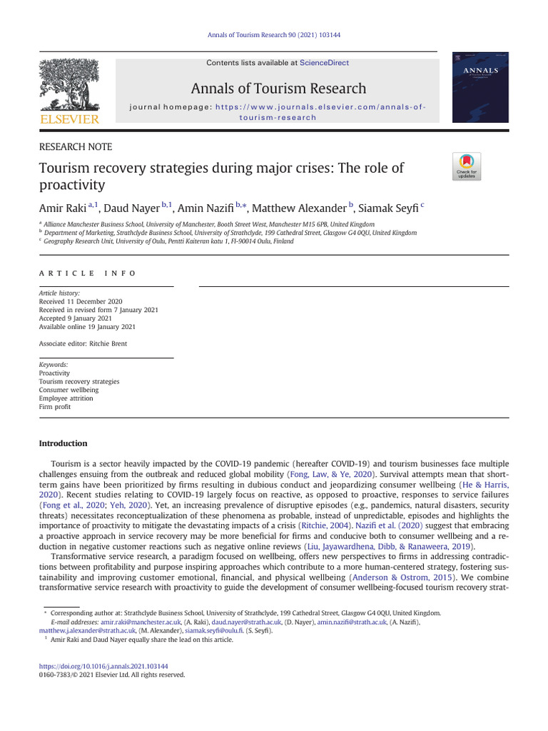 38tourism Recovery Strategies During Major Crises The Role of | PDF ...