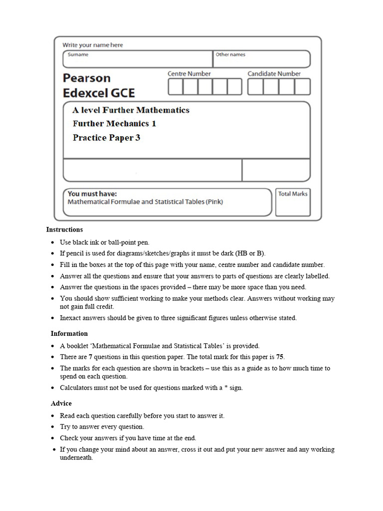 FM1 Practice Paper 3 - For Teachers | PDF | Collision | Force