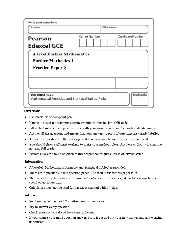 FM1 Practice Paper 5 - for teachers | PDF | Force | Collision