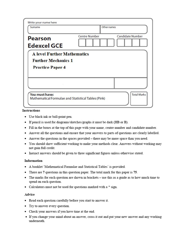 FM1 Practice Paper 4 - For Teachers | PDF | Force | Collision
