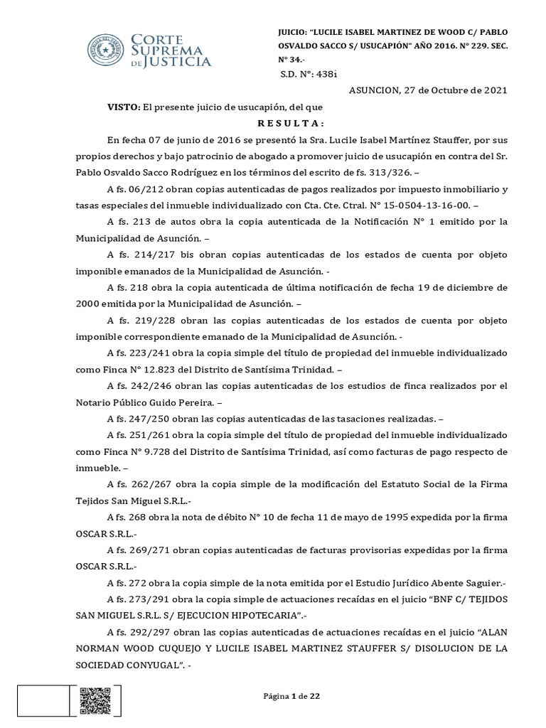S.D. Caso LUCILE ISABEL MARTINEZ DE WOOD C PABLO OSVALDO SACCO S ...