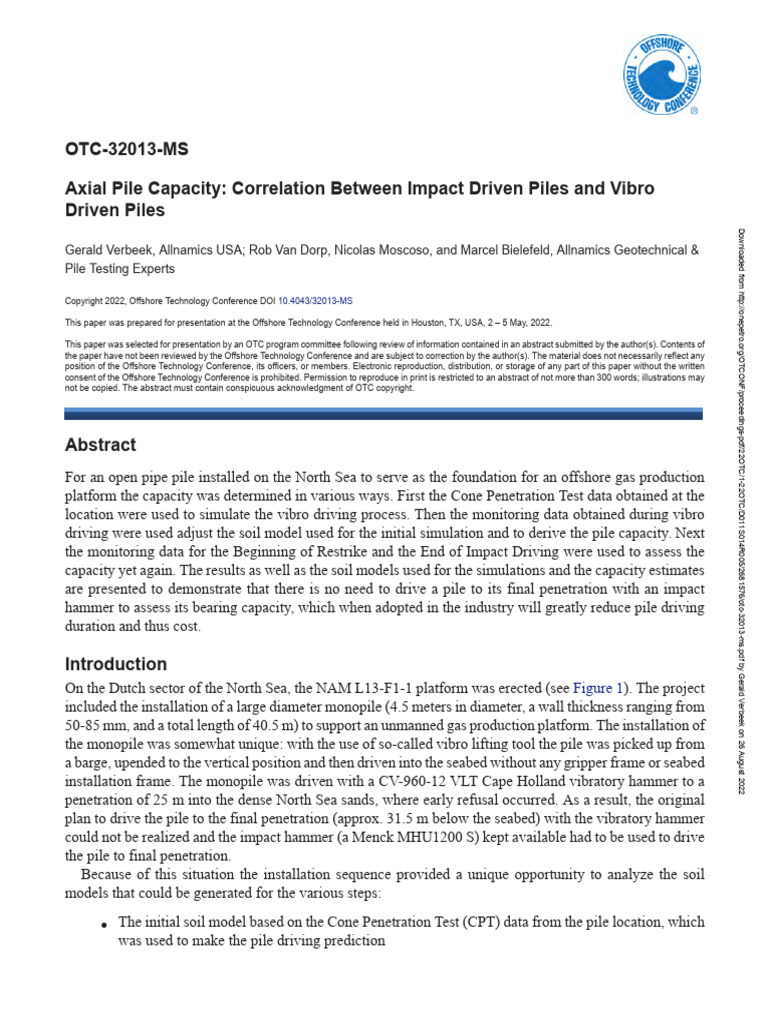 Otc 32013 Ms Axial Pile Capacity Correlation Between Impact Driven ...
