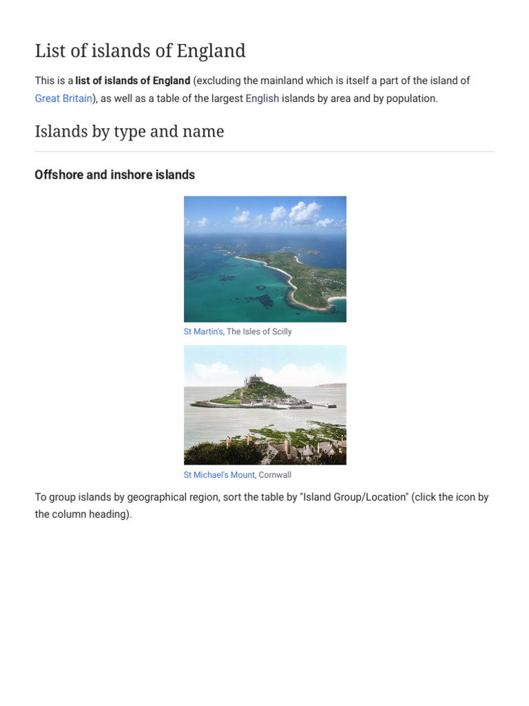 List of Islandsof England - Wikipedia | PDF | Aquatic Biomes | Bodies ...