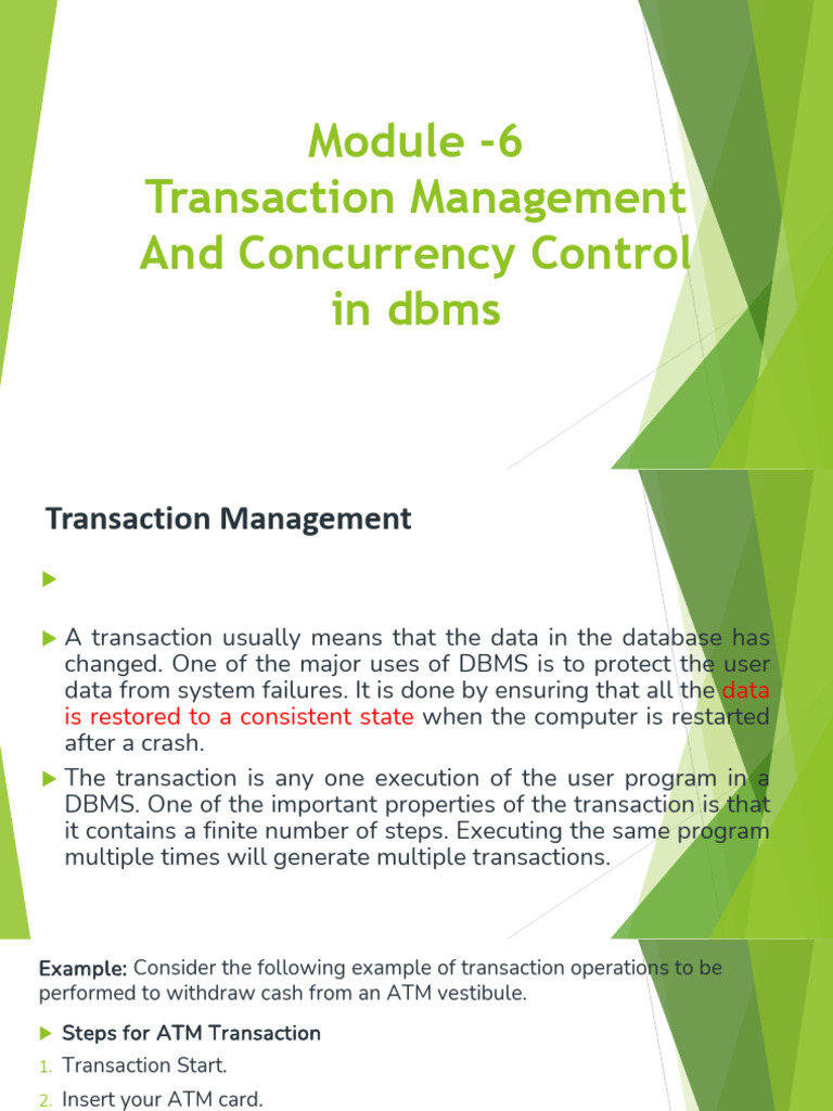 Module - 6 Transaction Management in Dbms | PDF | Database Transaction | Acid