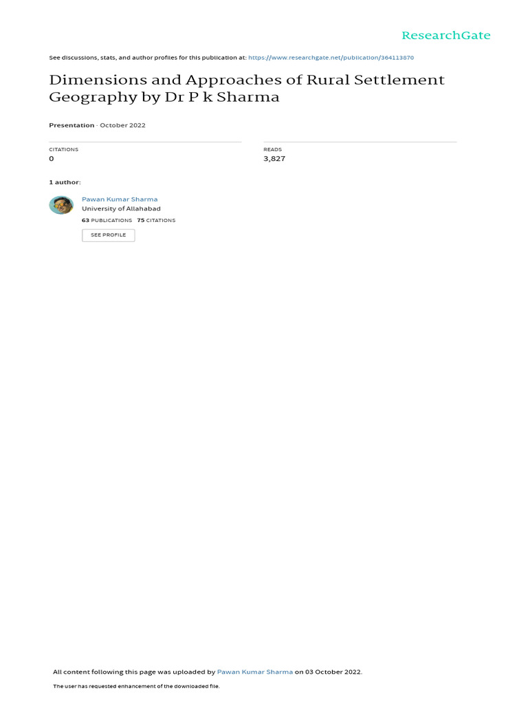 Dimensions and Approaches of Rural Settlement Geography by DR P K ...