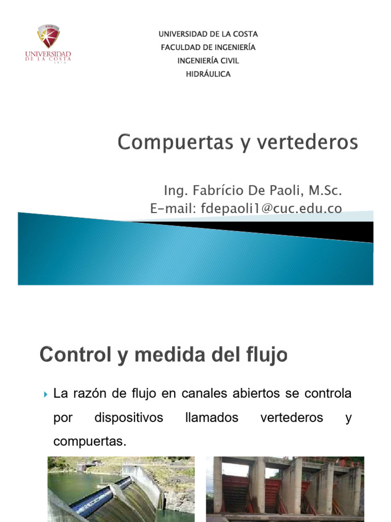 Compuertas y Vertederos | PDF | Fricción | Líquidos