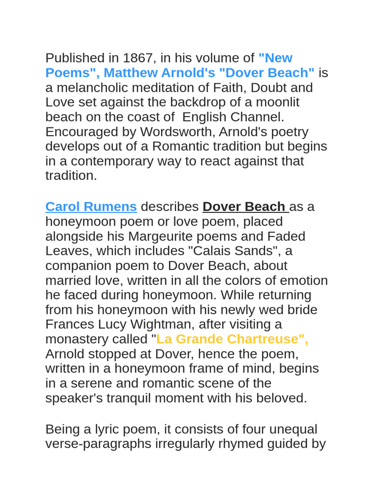 Matthew Arnold - Dover Beach | PDF