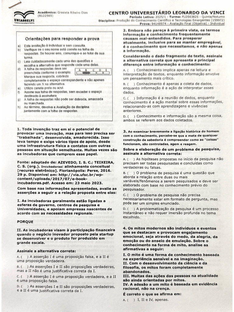 Prova UNIASSELVI 24-03-2025 14.29 | PDF