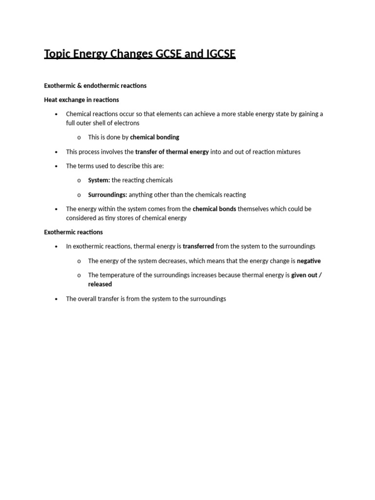 Topic Energy Changes GCSE and IGCSE | PDF | Chemical Reactions ...