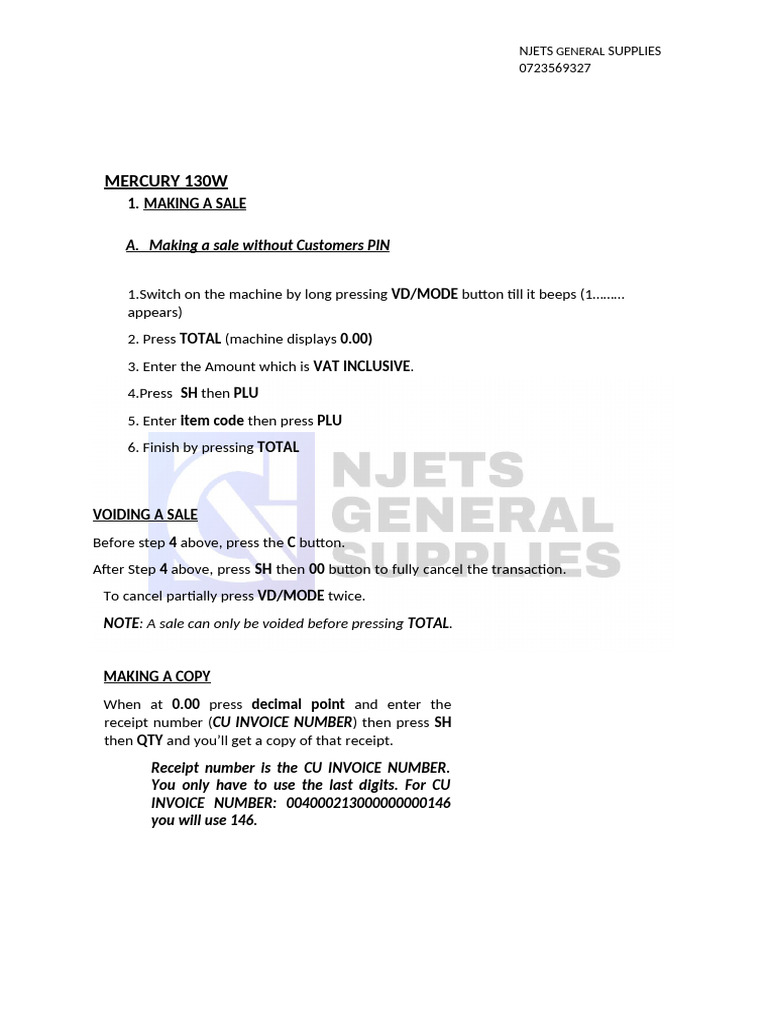 Mercury 130 W User Manual Njets | PDF | Receipt | Invoice