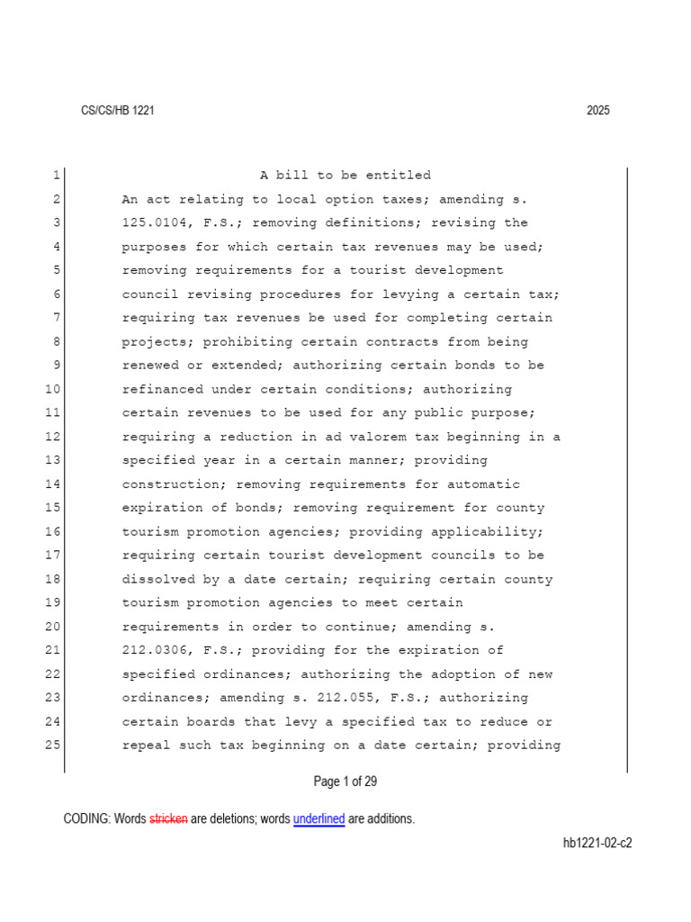 CS/CS/HB 1221: Local Option Taxes | PDF | Per Diem