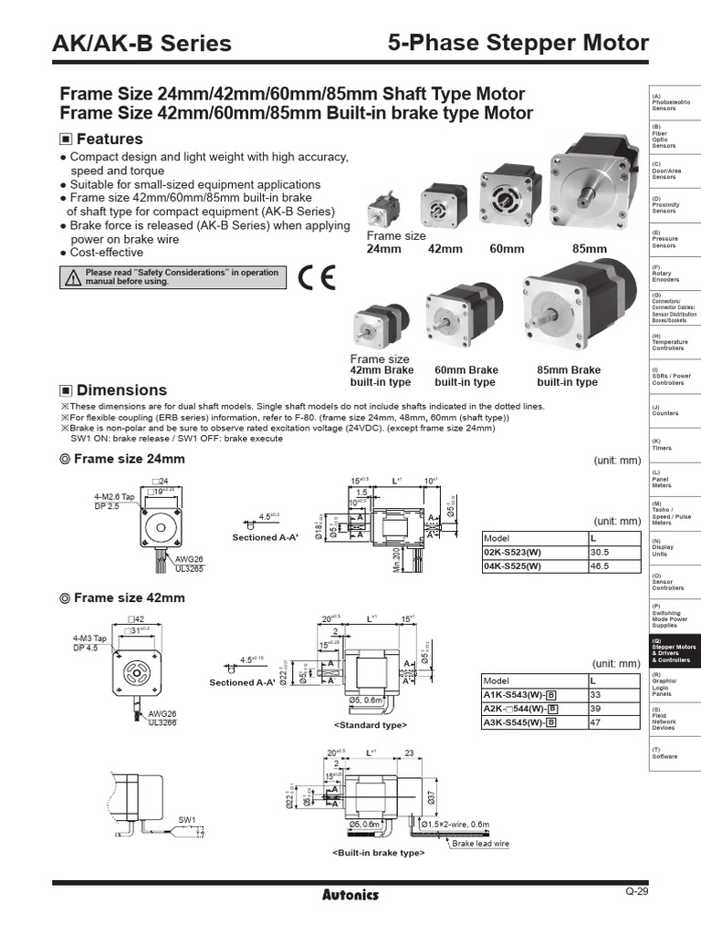 5-Phase Stepper Motor AK/AK-B Series | PDF | Optical Fiber | Electric Motor