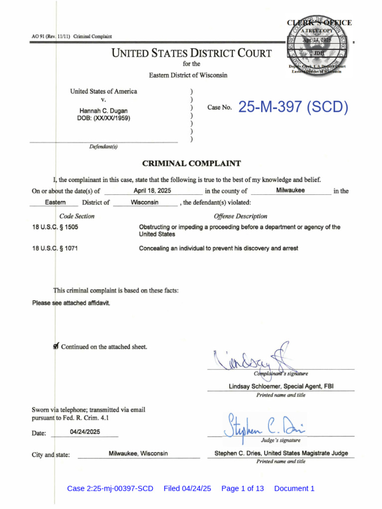 Fbis Complaint Against Judge Hannah Dugan | PDF | Courtroom ...