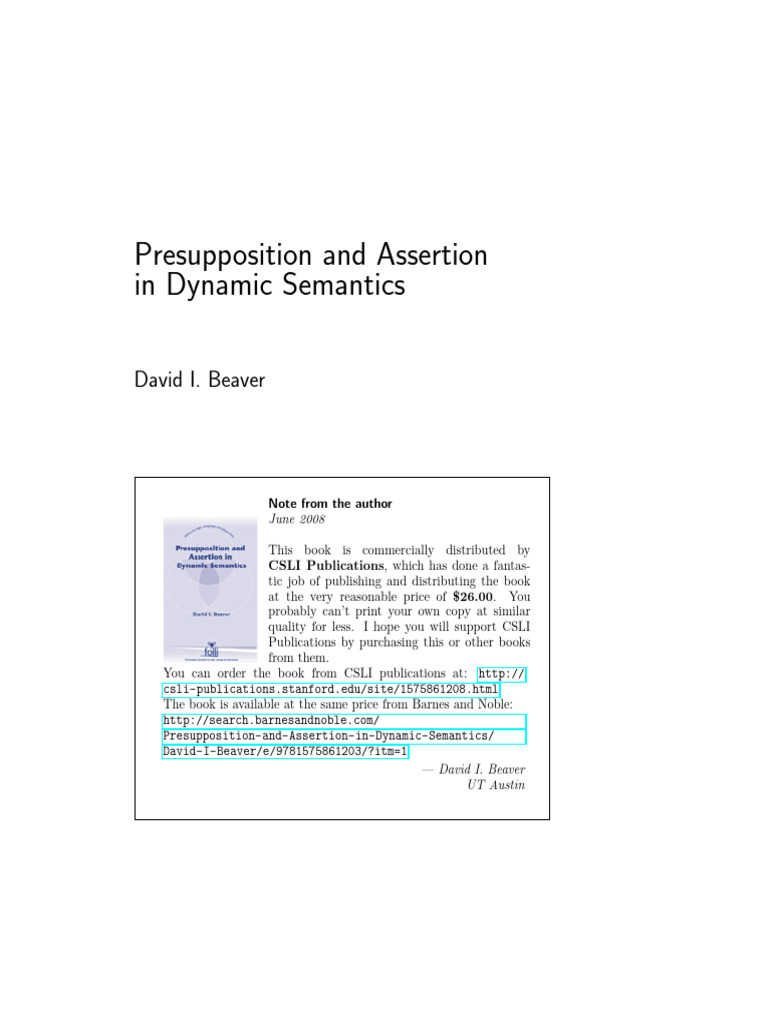 David Beaver - Presupposition in Dynamic Semantics | PDF | Language Mechanics | Logic