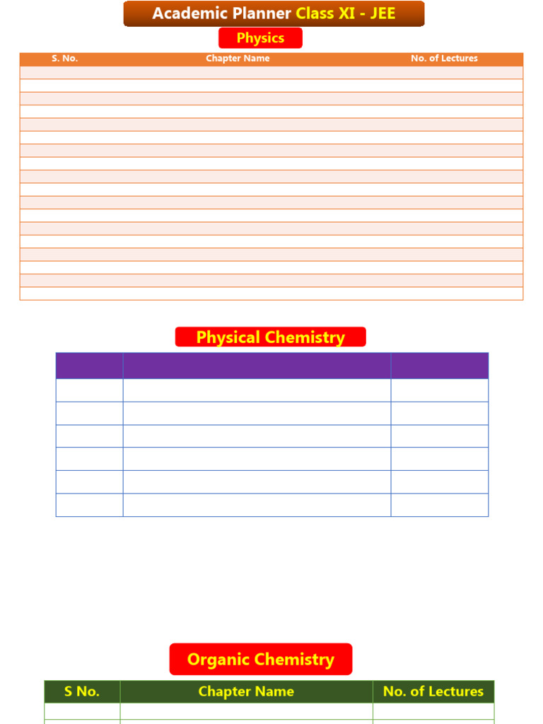 Academic Planner Class XI - JEE (1) | PDF | Chemistry | Heat