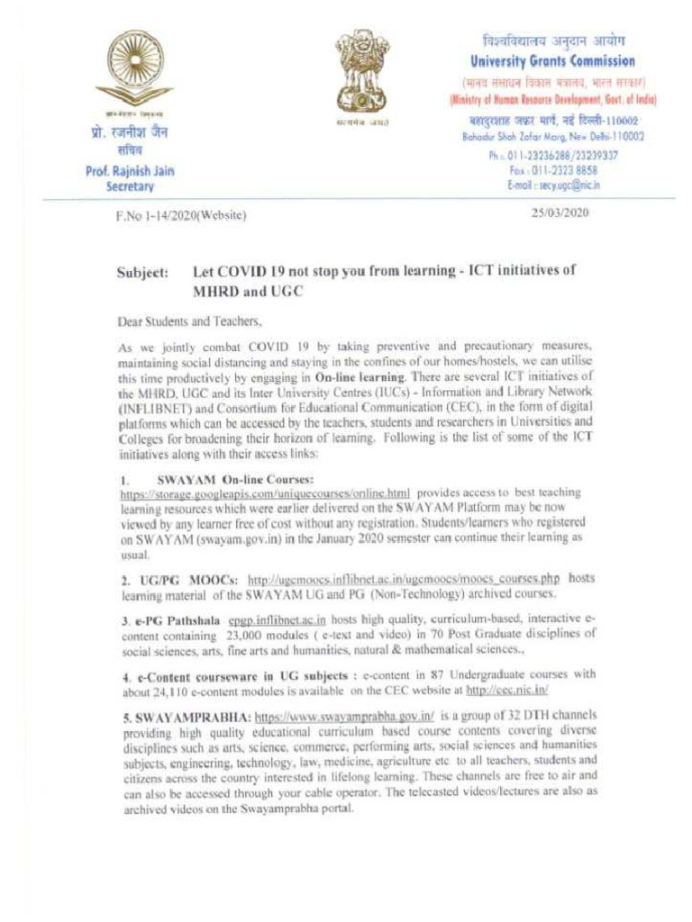 UGC_MHRD Letter | PDF
