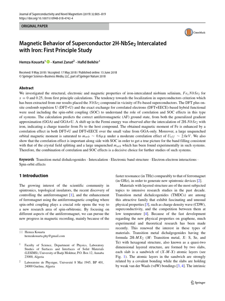 Fe-NbSe2 | PDF | Density Functional Theory | Electronic Band Structure