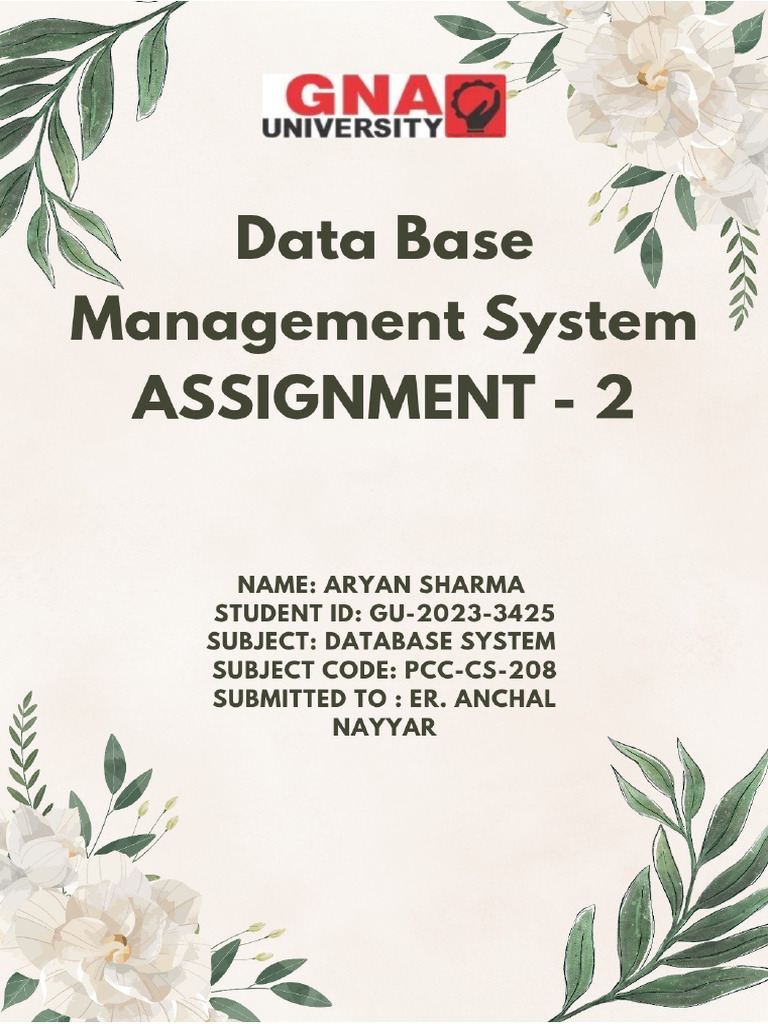 Data base system assignment 2 | PDF