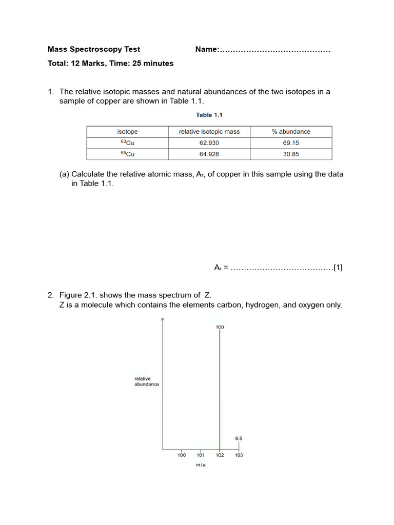 Mass Spectroscopy Test | PDF