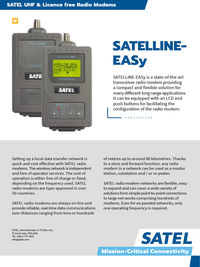 SATELLINE-EASy Radio Modem Overview | PDF | Radio | Hertz