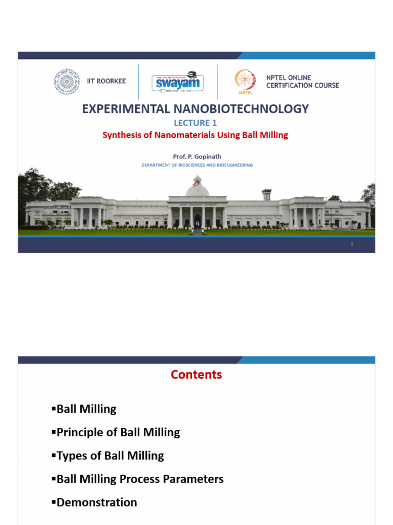 Lecture 01. Synthesis of Nanomaterials Using Ball Milling | PDF | Mill ...
