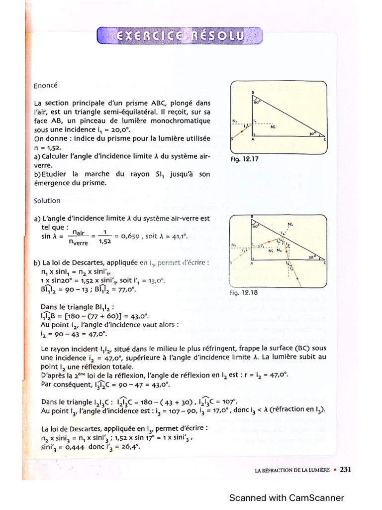 Exercices Livre Libanais - Refraction de La Lumiere | PDF
