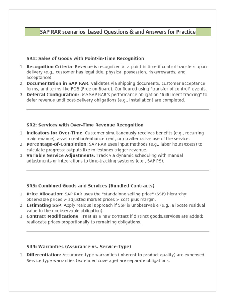 SAP RAR Scenarios Based Questions | PDF | Deferral | Royalty Payment
