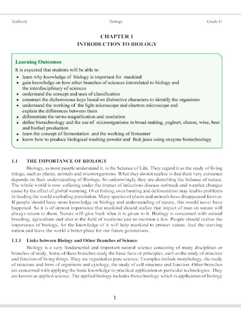 G-11 Biology Textbook | PDF