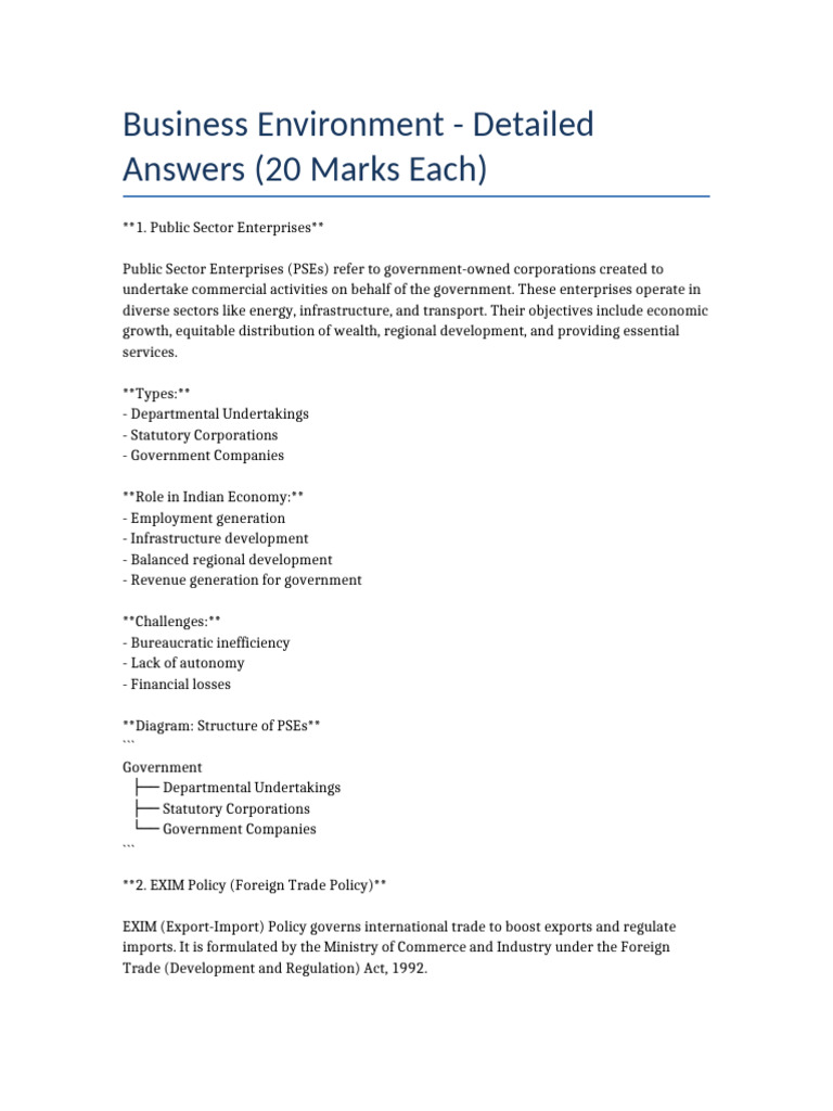 Business Environment Detailed Answers | PDF